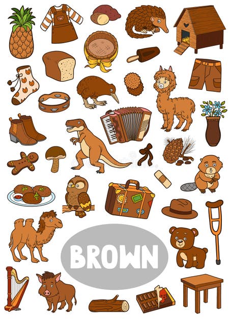 Set of Brown Color Objects. Visual Dictionary for Children about the ...