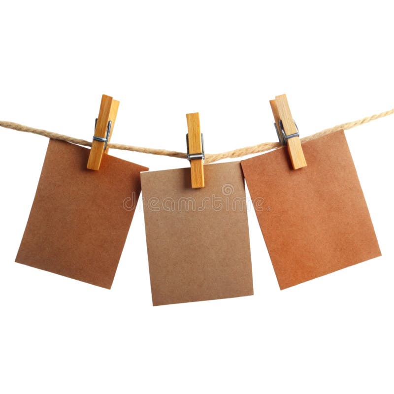 Hanging Brown Note Cards Isolated on White Background Stock ...