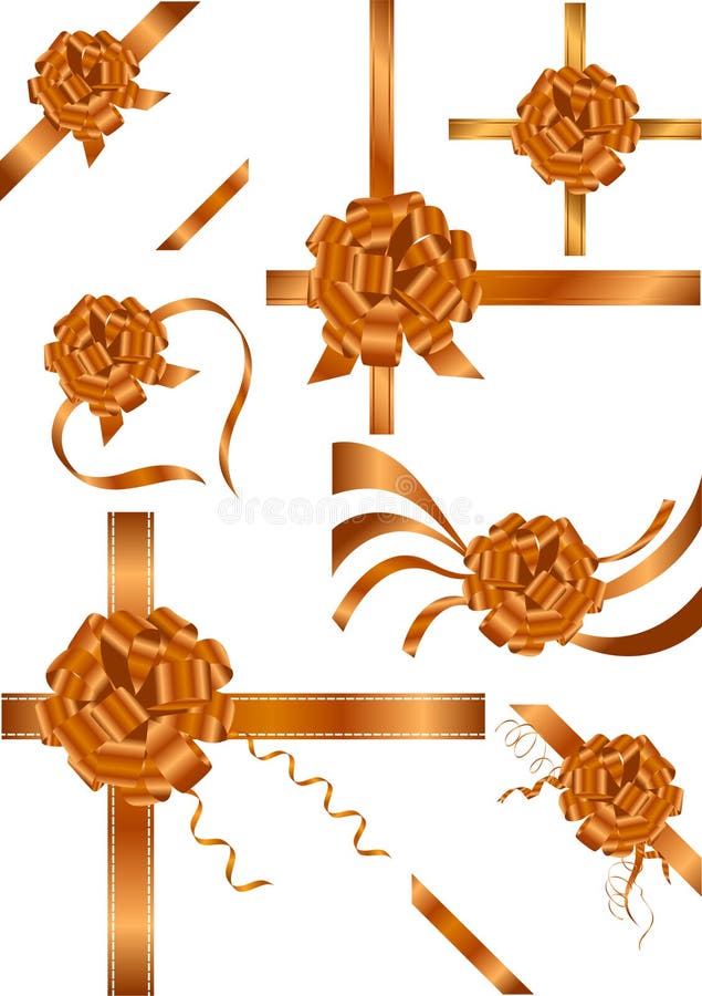 Set of Brown Ribbons with Bow Stock Vector - Illustration of border ...