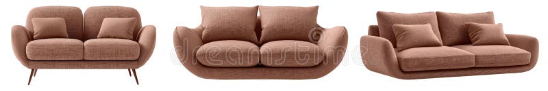 Set of Brown Sofas with Cushions Isolated on a Transparent Background ...