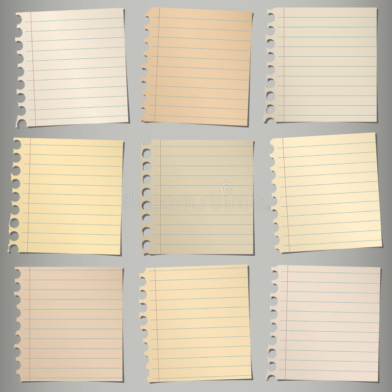 Set of Brown Torn Note Paper with Lines Stock Vector - Illustration of ...