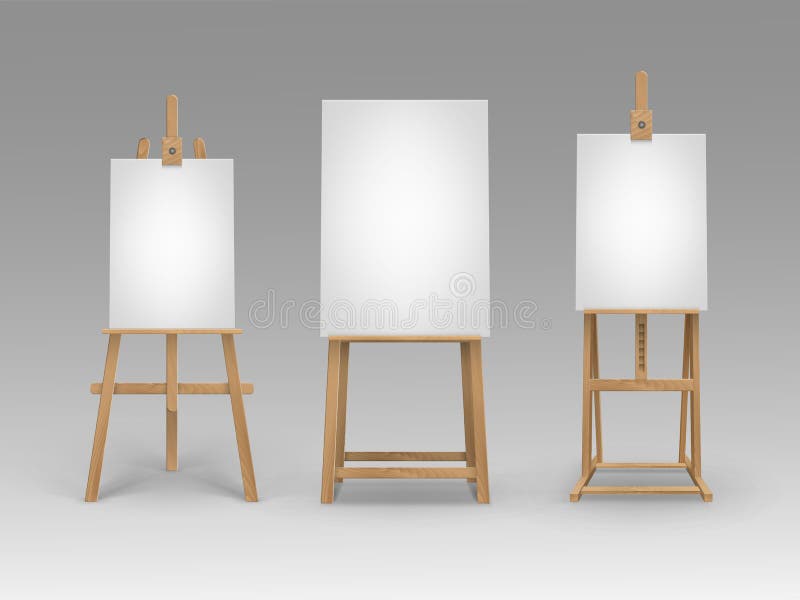 Set of Brown Wooden Easels with Blank Canvases Stock Vector ...