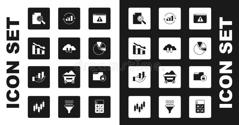 Set Browser with Exclamation Mark, Cloud Download and Upload, Financial Growth Decrease ...