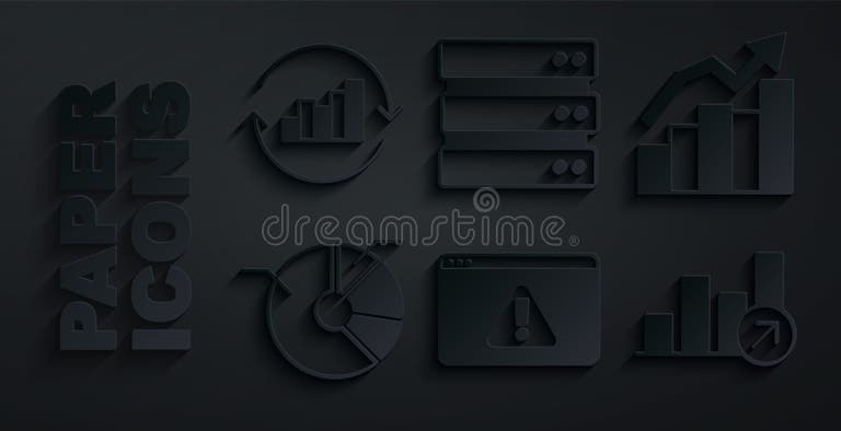 Set Browser with Exclamation Mark, Financial Growth, Pie Chart Infographic, Server and Icon ...