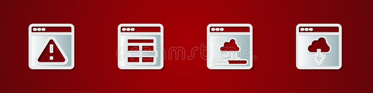Set Browser with Exclamation Mark, MySQL Code, Cloud Technology Data Transfer and Icon. Vector ...