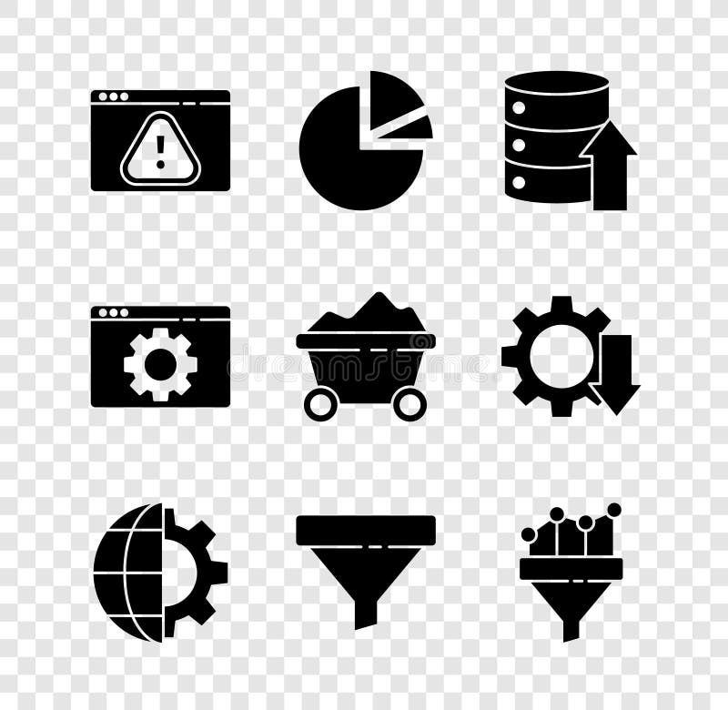 Set Browser with Exclamation Mark, Pie Chart Infographic, Server, Data, Web Hosting, Globe of ...