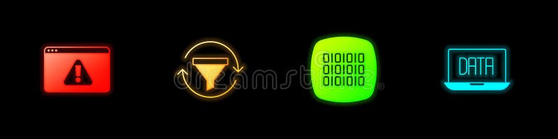 Set Browser with Exclamation Mark, Sales Funnel Chart, Binary Code and ... Set Browser with Exclamation Mark, Sales Funnel Chart, Binary Code and ...