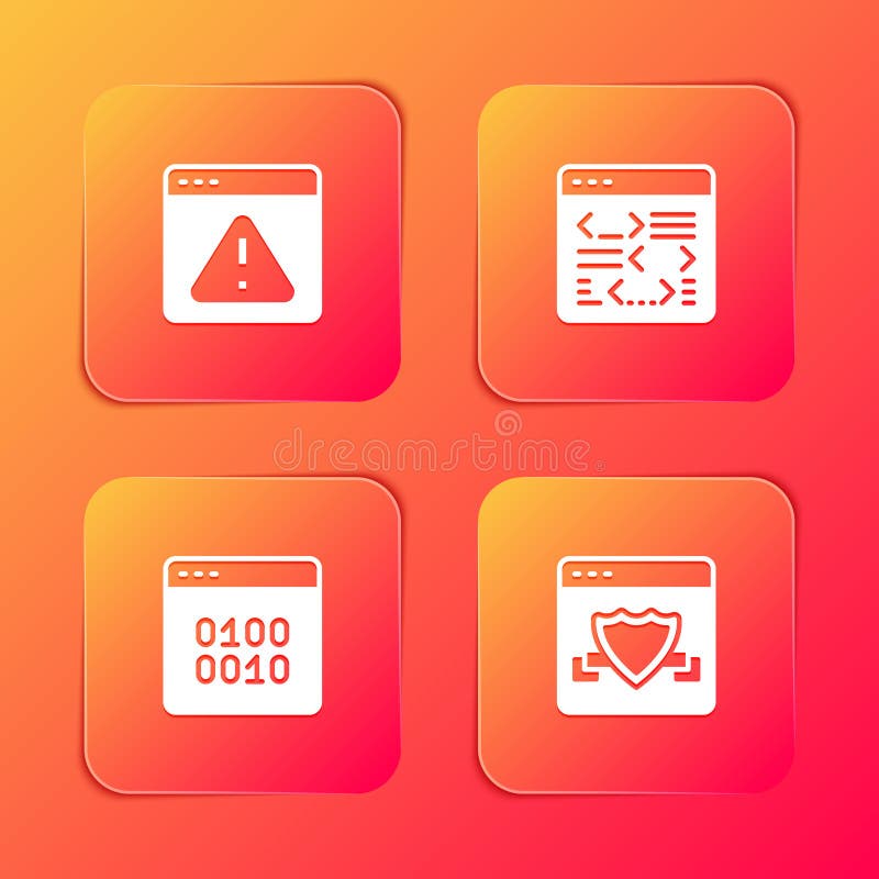 Set Browser with Exclamation Mark, Software, Binary Code and Shield Icon. Vector Stock ...