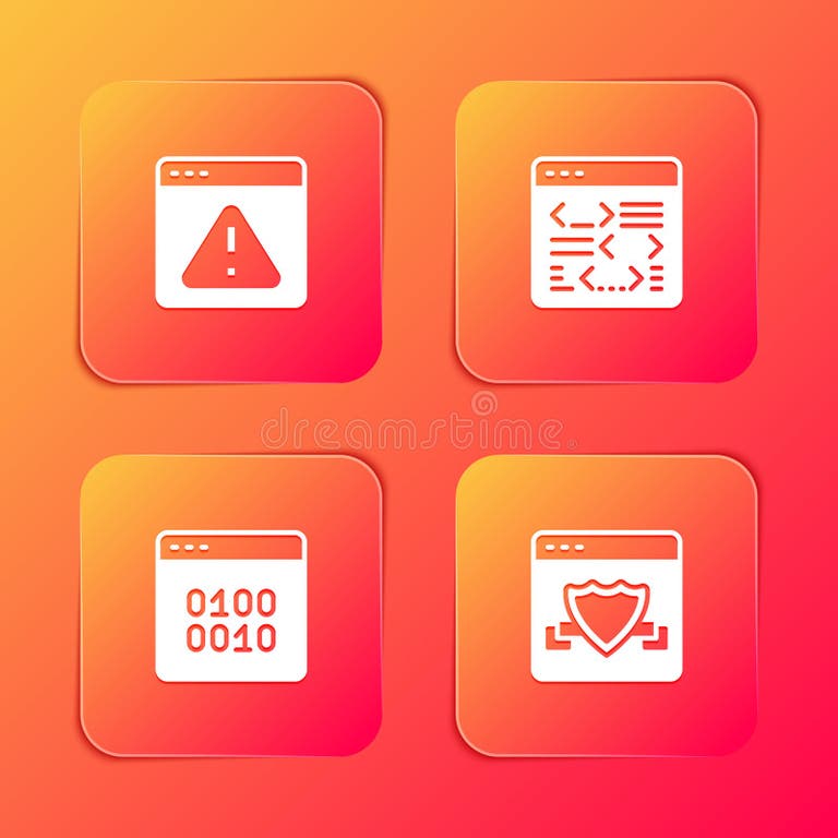 Set Browser with Exclamation Mark, Software, Binary Code and Shield Icon. Vector Stock ...