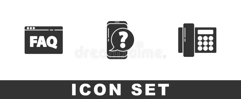 Set Browser FAQ, Mobile Phone with Question and Telephone Icon. Vector ...