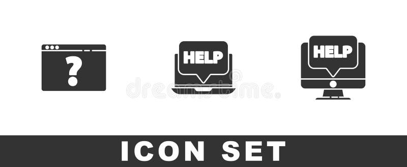 Set Browser with Question Mark, Laptop and Help and Computer Monitor ...