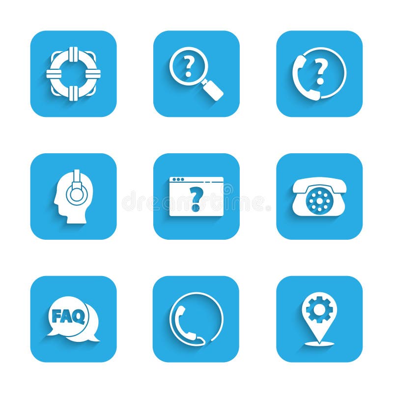 Set Browser with Question Mark, Telephone 24 Hours Support, Location ...