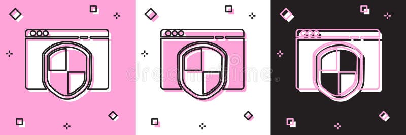 Set Browser with Shield Icon Isolated on Pink and White, Black ...