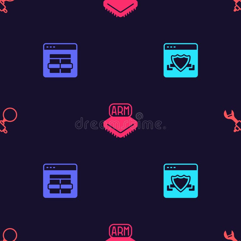 Set Browser with Shield, MySQL Code, Processor and Debugging on Seamless Pattern. Vector Stock ...