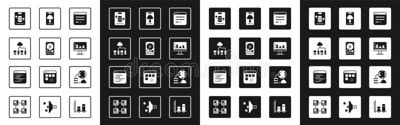 Set Browser Window, Hard Disk Drive HDD, Computer Network, Server, Data, Web Hosting, Monitor ...