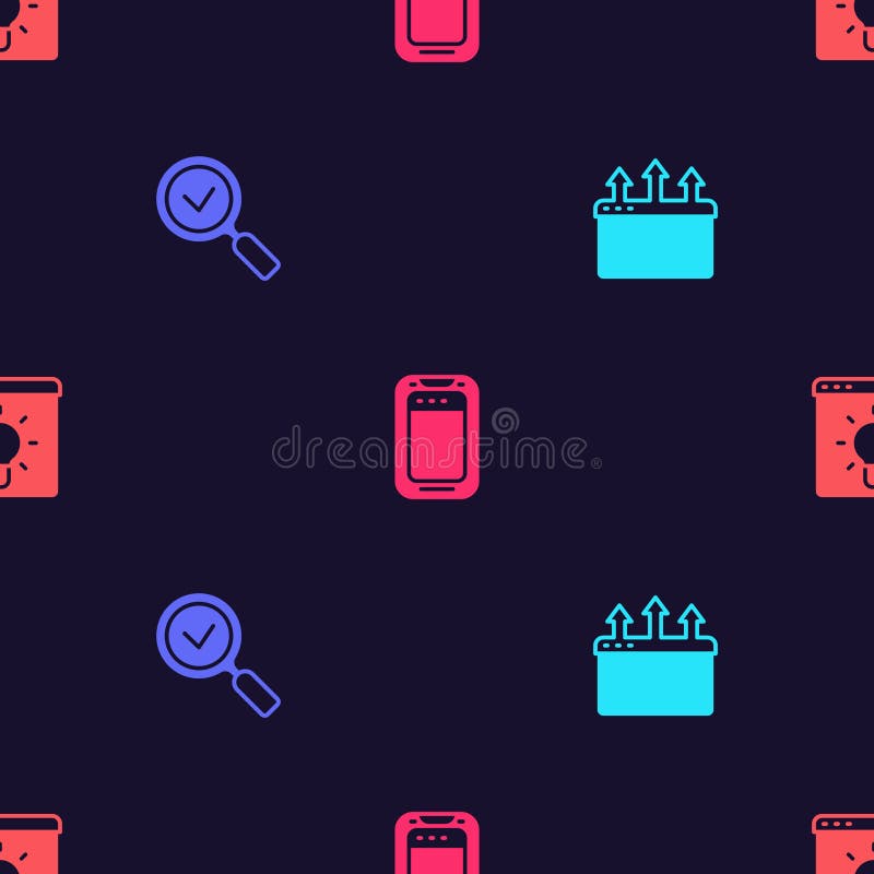 Set Browser Window, Magnifying Glass with Check Mark, Mobile Phone and ...