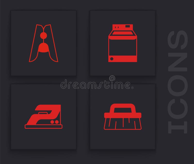 Set Brush for Cleaning, Clothes Pin, Washer and Electric Iron Icon ...