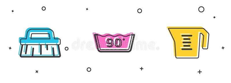 Set Brush for Cleaning, Temperature Wash and Measuring Cup Icon. Vector ...