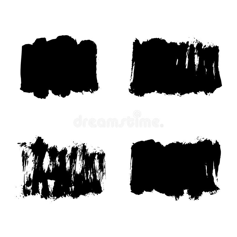 Set of Brush Hand Drawn Vector Black Ink Square Stains Isolated on the ...