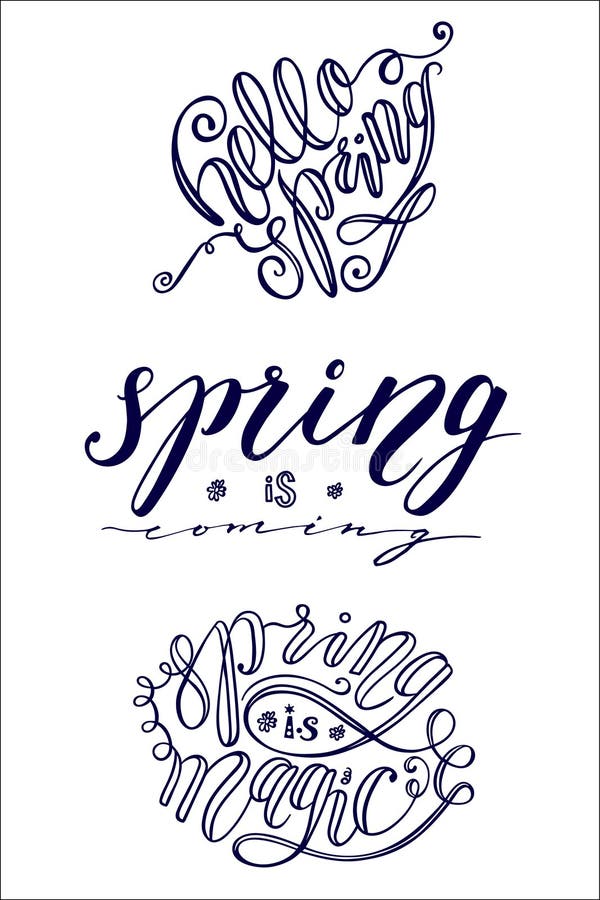 Set of 3 Brush Lettering Spring Greeting Cards Stock Illustration ...