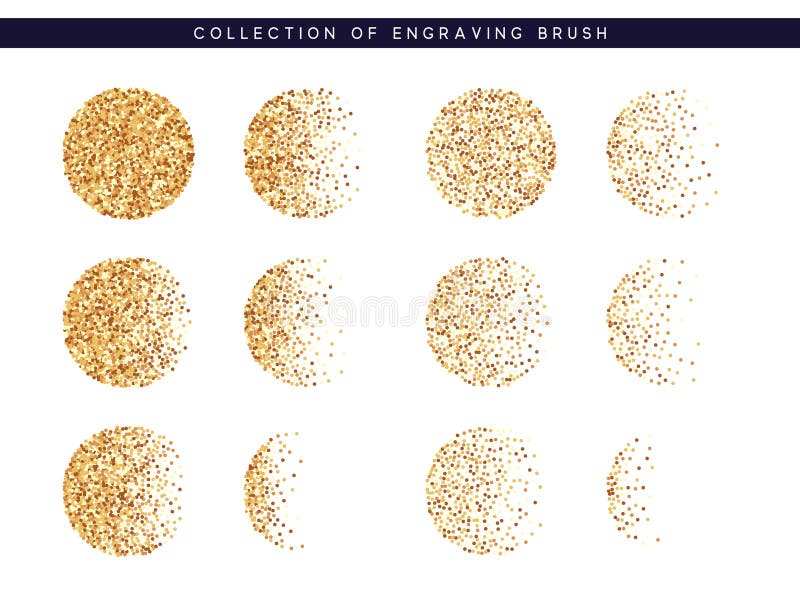 Set of Brush Stipple Round Gold Pattern for Design. Dot Texture Stock ...