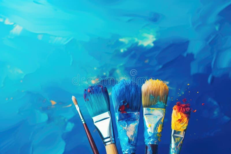 A Set of Brushes for Drawing on an Abstract Background with Blue Paints ...