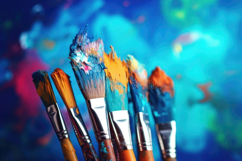 A Set of Brushes for Drawing on an Abstract Background with Blue Paints ...