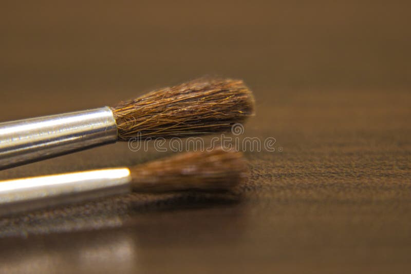 A Set of Brushes on the Table Side View Stock Photo - Image of artist ...