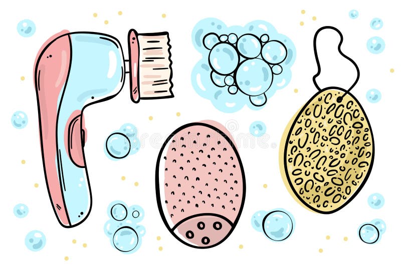 A Set of Brushes for Washing. Colored Objects on White Background ...