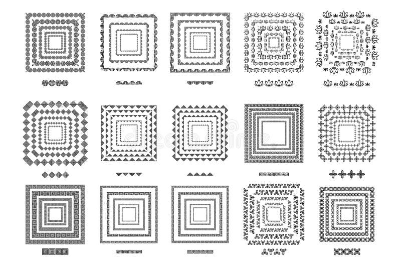 Square Brush Patterns In A Circle Line Black Shape Design Vector ...
