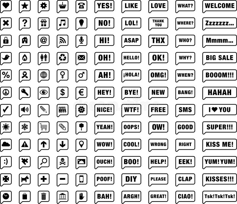 Set of Bubble Speech with Different Icons, Onomato Stock Vector ... Set of Bubble Speech with Different Icons, Onomato Stock Vector ...