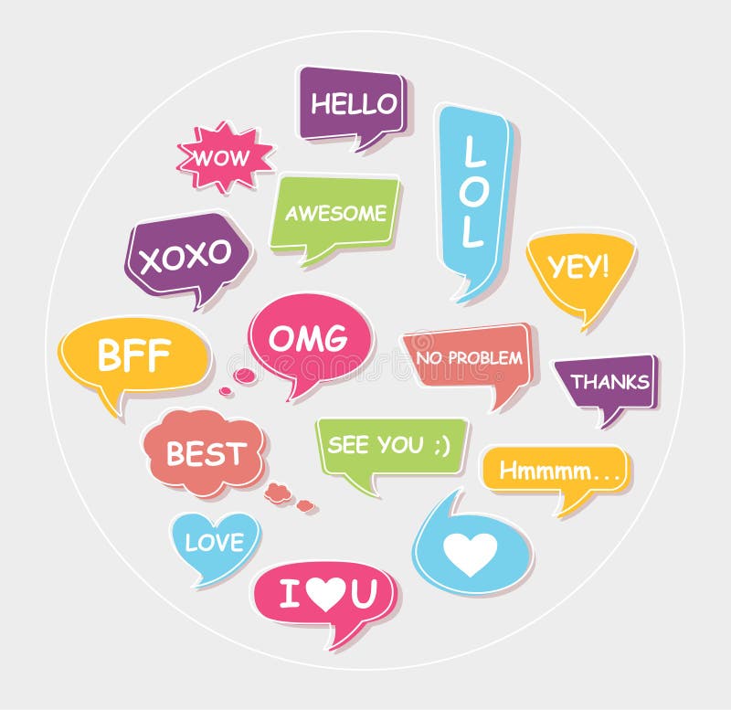 Set of Bubble Talk Phrases Clouds for Online Chat with Different Words ...