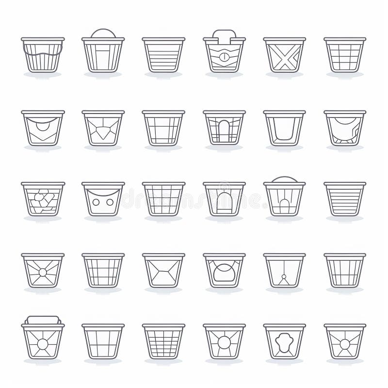Set of Bucket Collection of Simple Linear Web Icons Stock Illustration ...