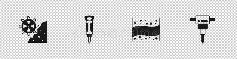 Set Bucket Wheel Excavator, Construction Jackhammer, Gold Mine and Icon ...