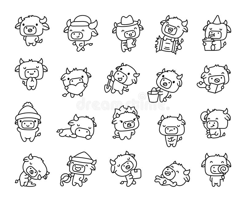 Set of Buffalo with Various Poses Stock Vector - Illustration of ...