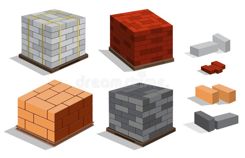 Set of Building Brick Stacks, 3D Isometric Building Brick Wall Isolated ...