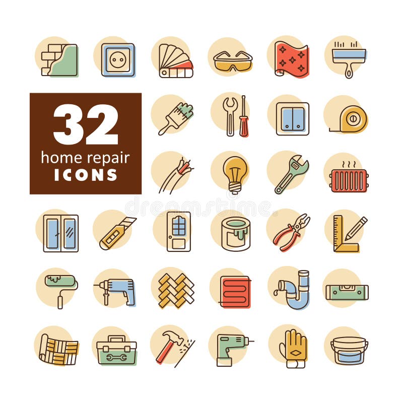 Set of Building Construction and Home Repair Icons Stock Vector ...