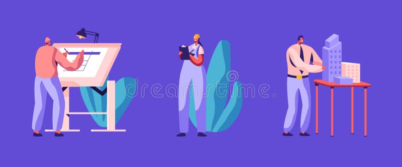 Set of Building and Engineering Construction Works. Architect Engineer ...