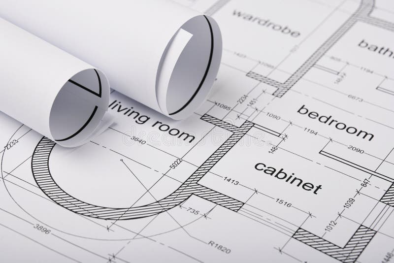 Set of building plans stock photo. Image of roll, paper - 74705452