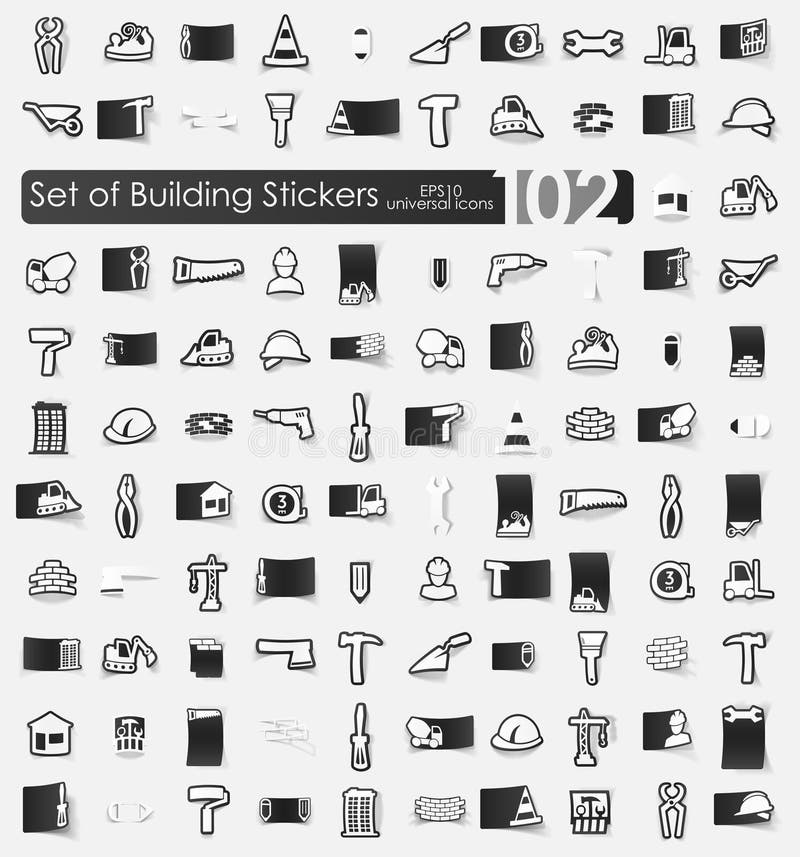 Set of building stickers stock vector. Illustration of icon - 99679024
