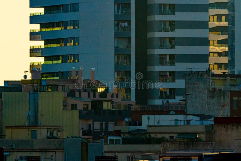 Set of Buildings and Rooftops at Sunset in the Magic Hour of the Sun ...