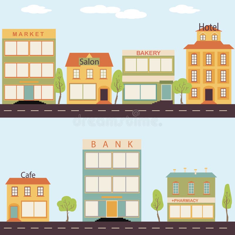 Set of Buildings in the Style Small Business Flat Design Stock ...