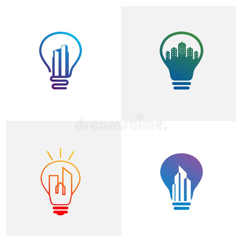 Set of Bulb City Logo Vector Template, Creative Building Logo Design ...