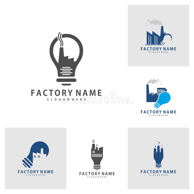 Set of Bulb Factory Logo Design Vector, Creative Factory Logo Design ...