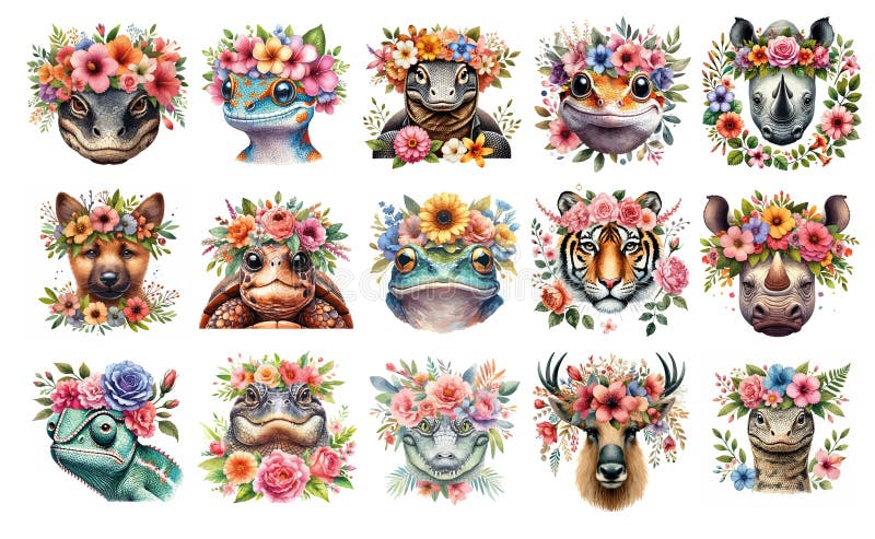 A Set of Bulk Animal Floral Crown Artwork for Creative Projects Stock ...