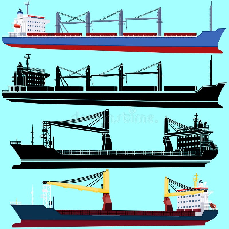 Set of bulk carrier ships stock illustration. Illustration of ...