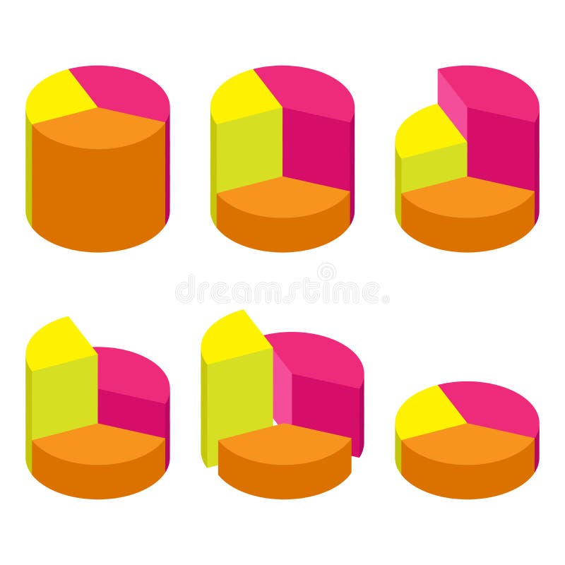 Set of Bulk Isometric Pie Charts Different Heights, Separated Segments ...
