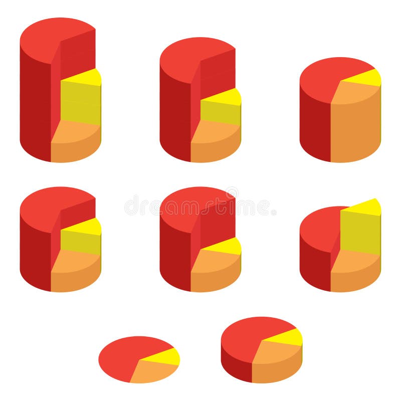 Set of Bulk Red and Yellow Isometric Pie Charts. Templates Realistic ...