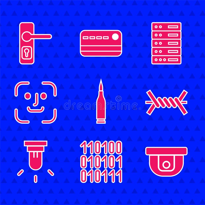 Set Bullet, Binary Code, Motion Sensor, Barbed Wire, Face Recognition, Server, Data, Web Hosting ...