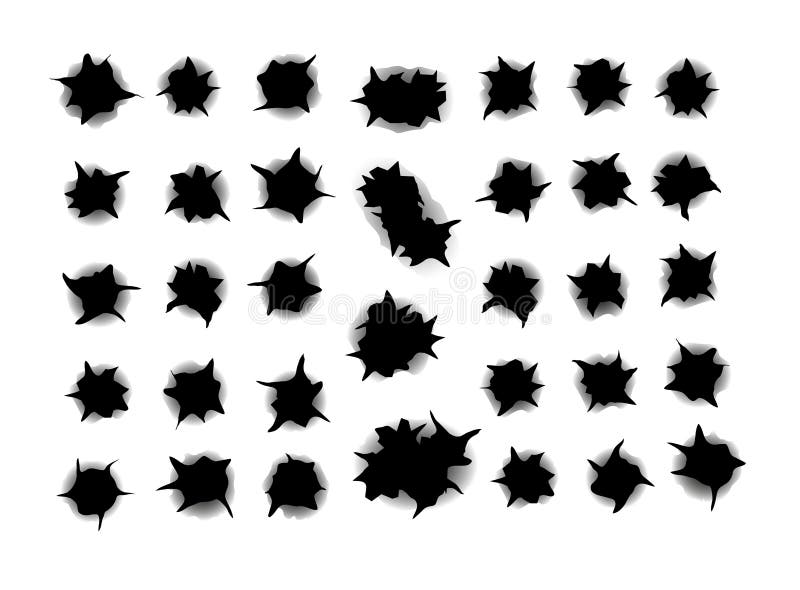 Set Bullet Holes, Target Shooting, Isolated Vector Illustration Stock ...